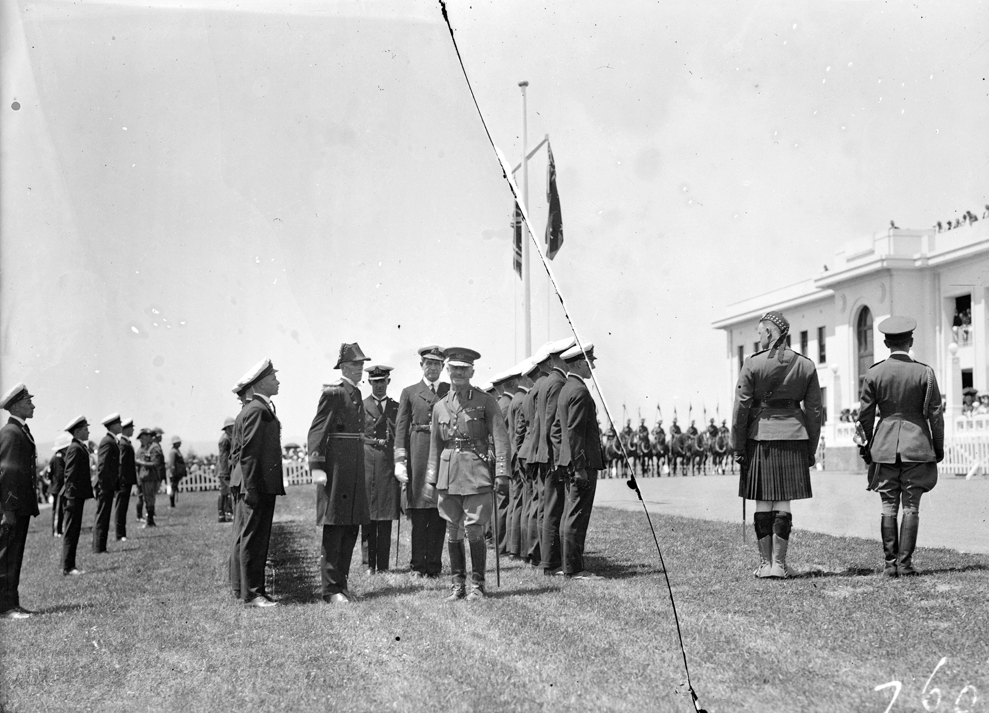 Armistice Day. Governor-General, Lord Stonehaven, inspecting Naval ...